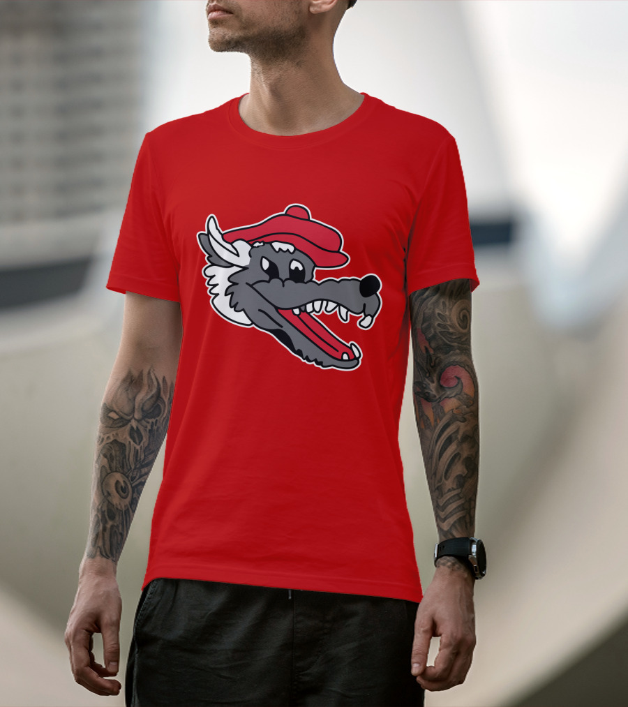 Ridgemont Wolves Cartoon Wolf In Red Beret T-Shirt