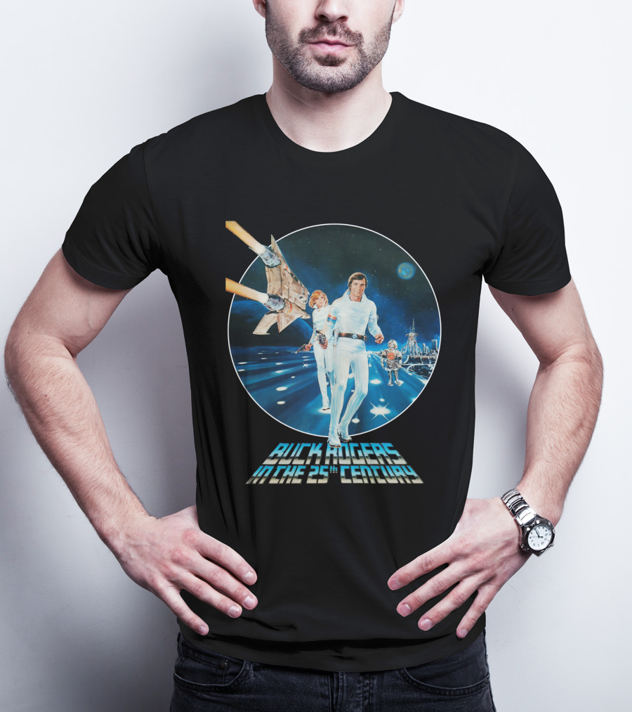 Buck Rogers In The 25th Century Space Adventure Crew And Starship On Futuristic Landscape T-Shirt