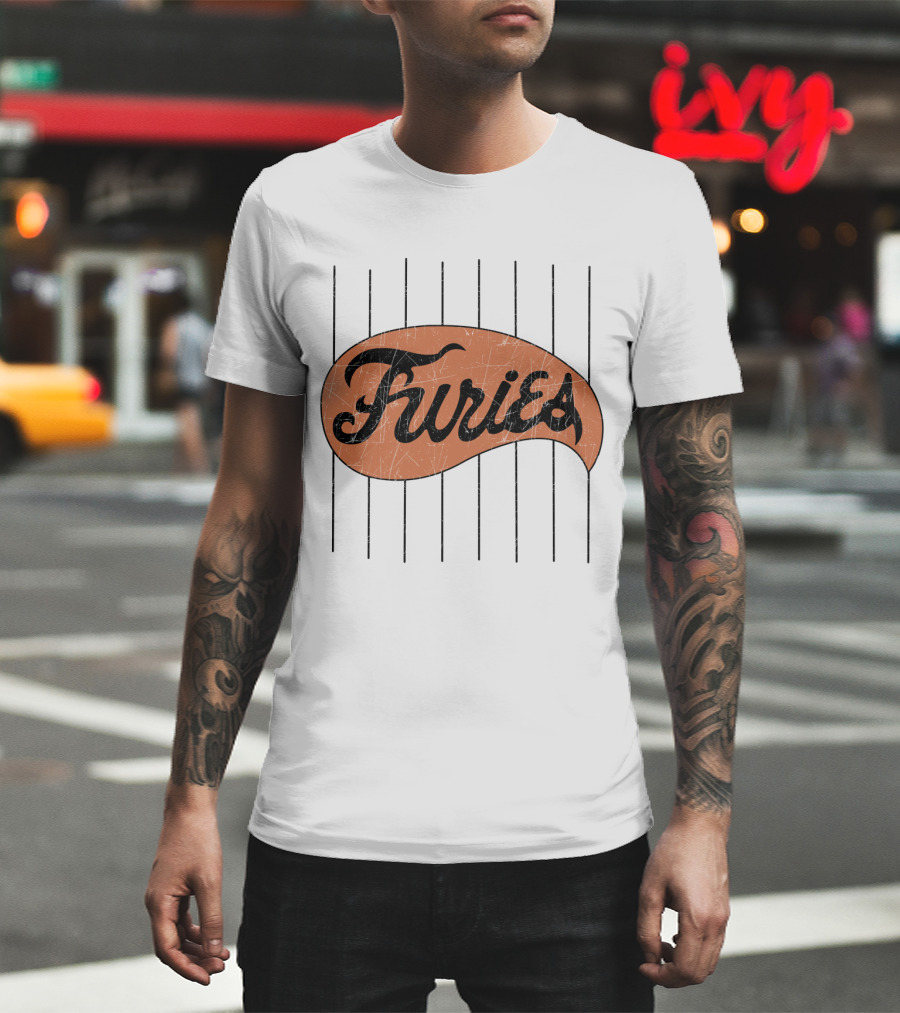 Furies Retro Baseball Style Text With Vertical Stripes T-Shirt