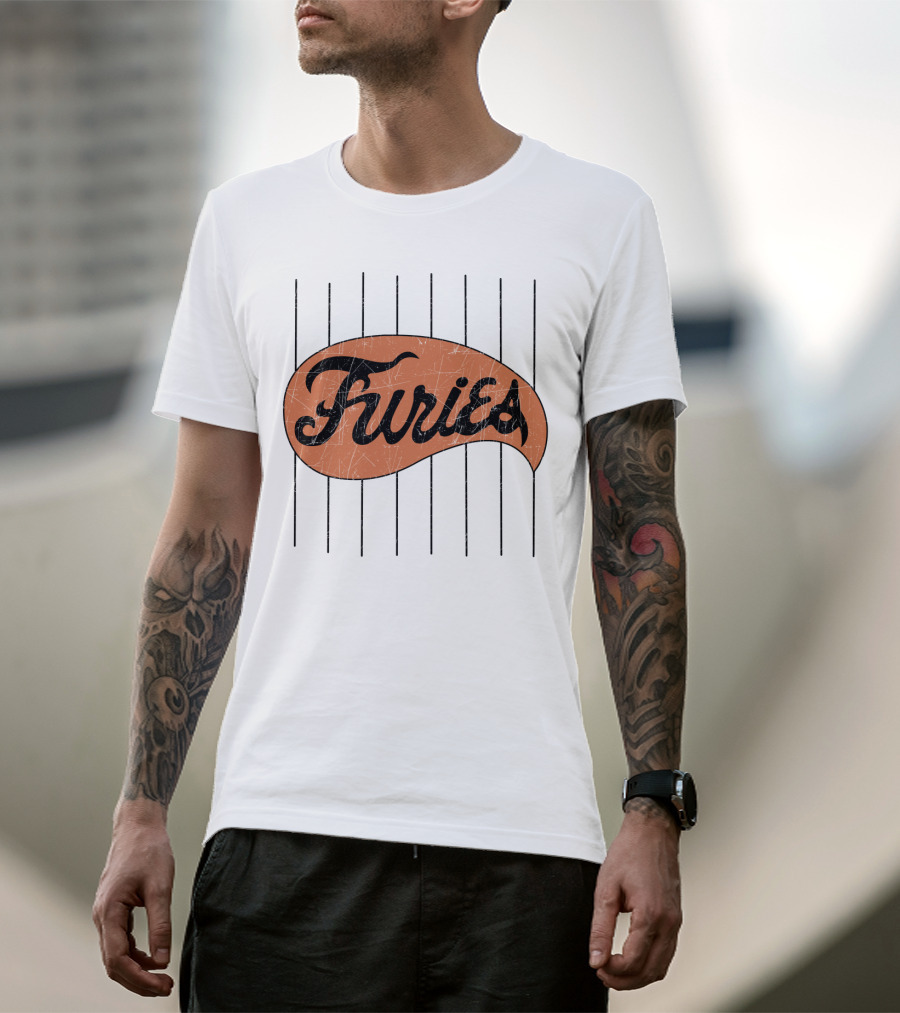 Furies Retro Baseball Style Text With Vertical Stripes T-Shirt