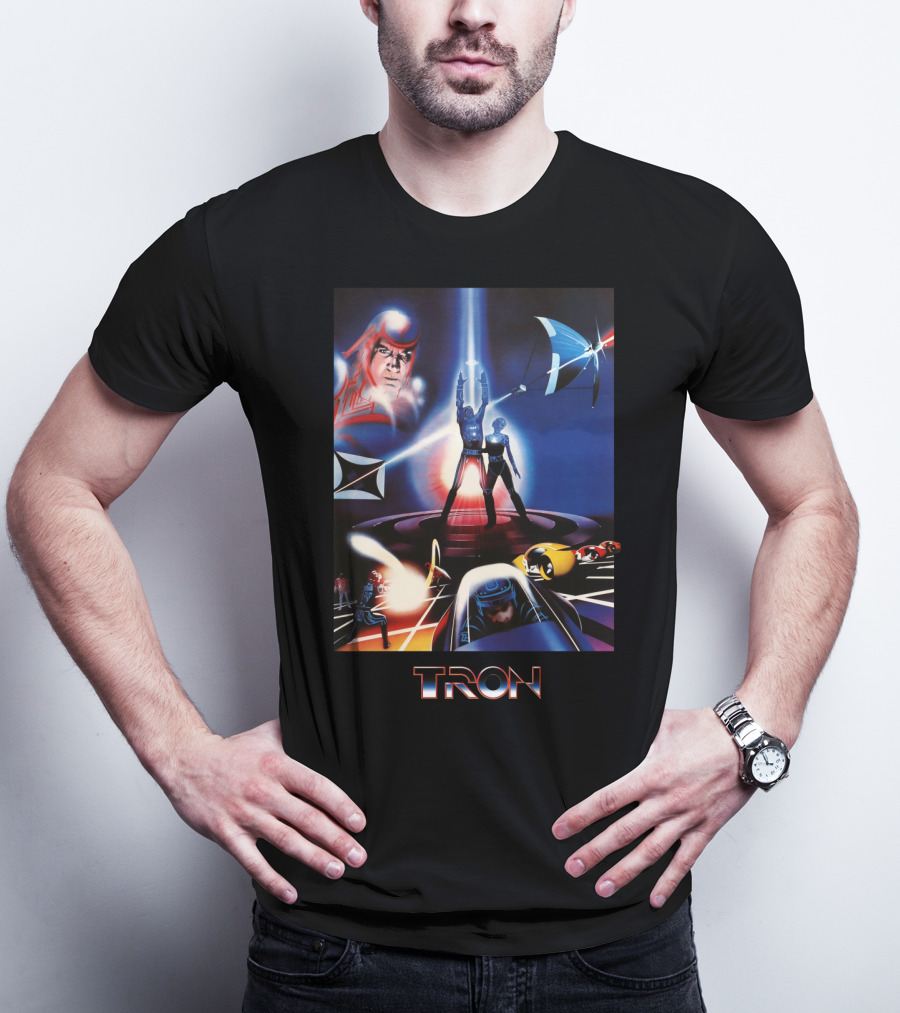 TRON Movie Artwork With Iconic Light Cycle And Disc Battle T-Shirt