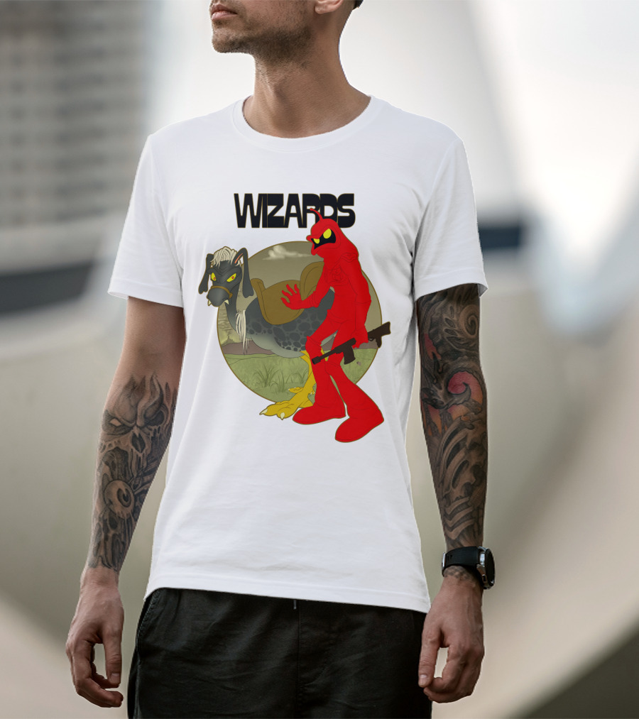 Wizards Animation Character With Red Humanoid And Armed Bird T-Shirt