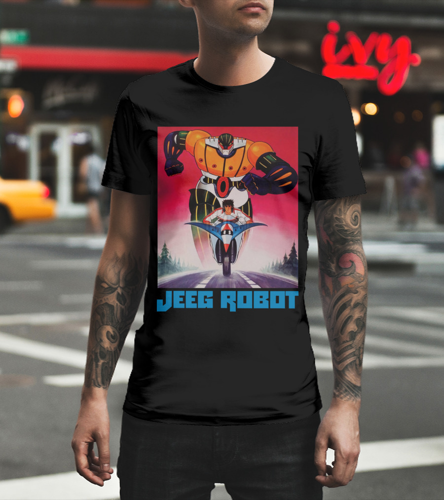 Jeeg Robot Anime Character With Motorcycle Racing T-Shirt