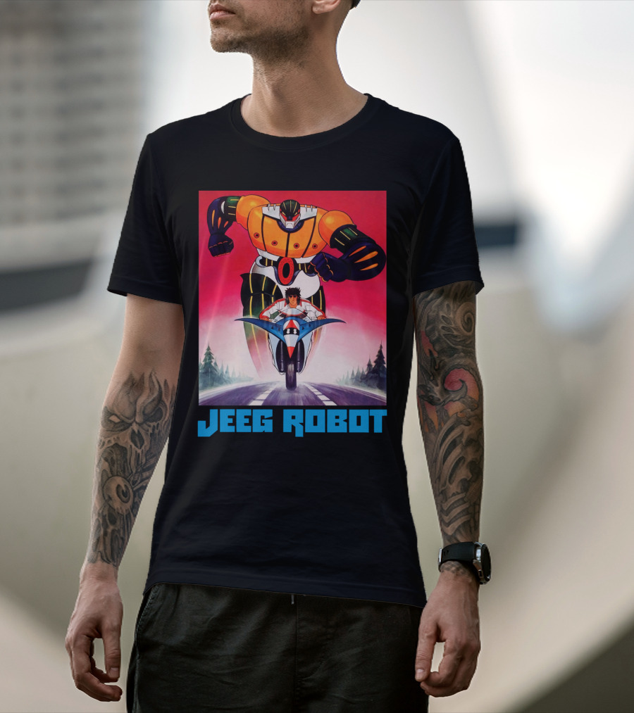 Jeeg Robot Anime Character With Motorcycle Racing T-Shirt
