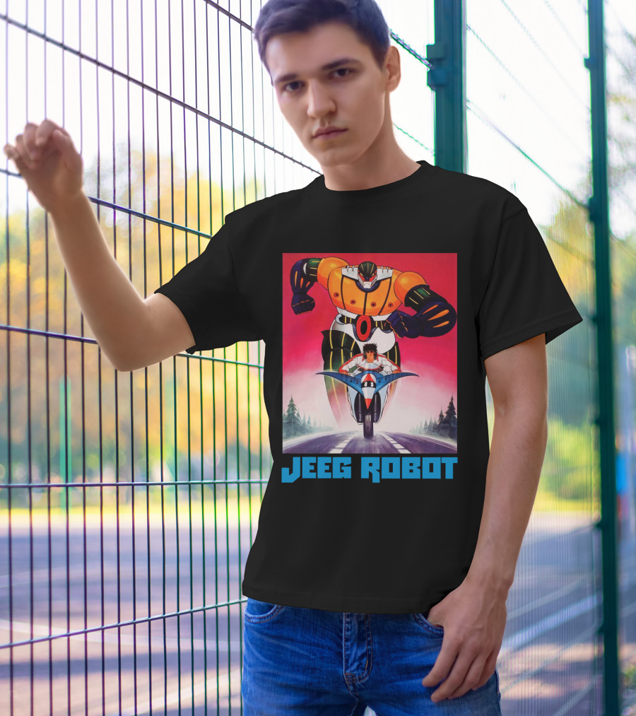 Jeeg Robot Anime Character With Motorcycle Racing T-Shirt