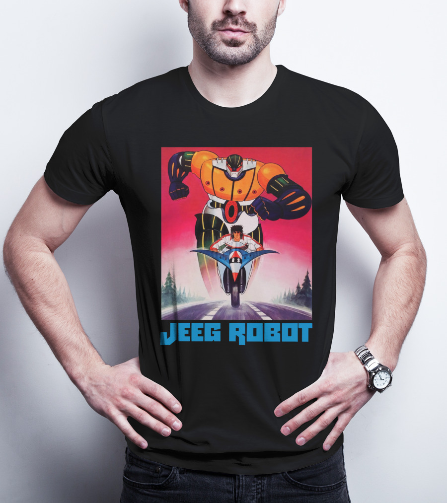 Jeeg Robot Anime Character With Motorcycle Racing T-Shirt