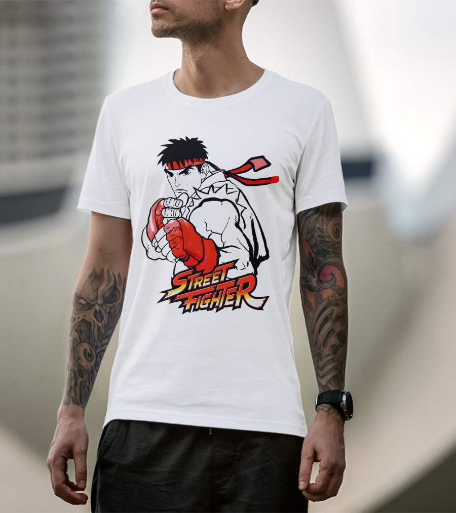 Street Fighter Ryu Red Gloves And Bandana Fighting Pose T-Shirt