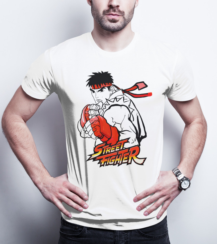 Street Fighter Ryu Red Gloves And Bandana Fighting Pose T-Shirt