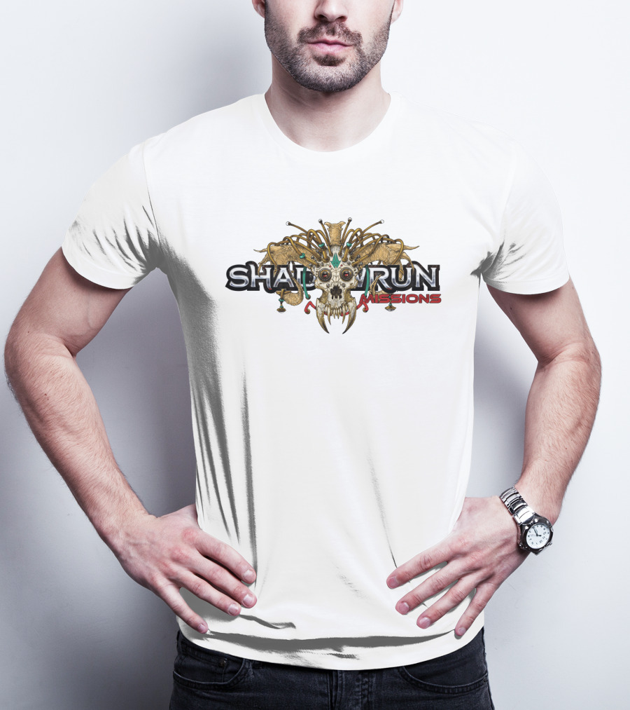Shadowrun Missions Skull With Horns And Jewels T-Shirt