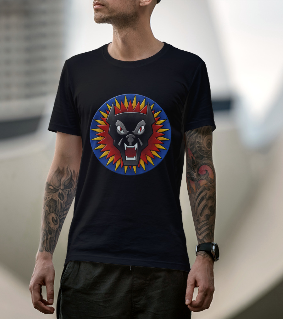 Clan Nova Cat Emblem Aggressive Feline Face In Sunburst Circle T-Shirt