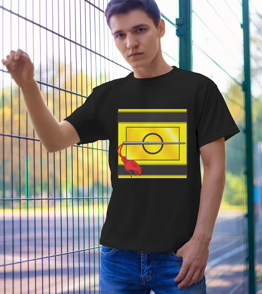 Crusis Lancers Circle And Tassel Icon On Yellow And Black Stripes T-Shirt