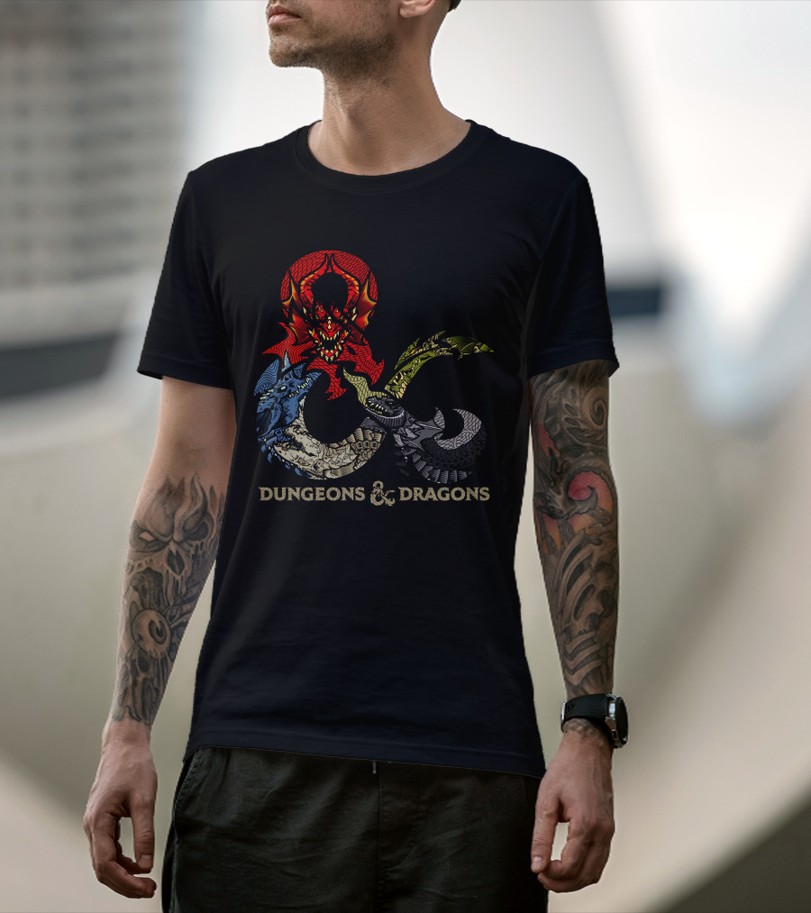 Dungeons And Dragons Ampersand With Multi-Colored Dragons T-Shirt