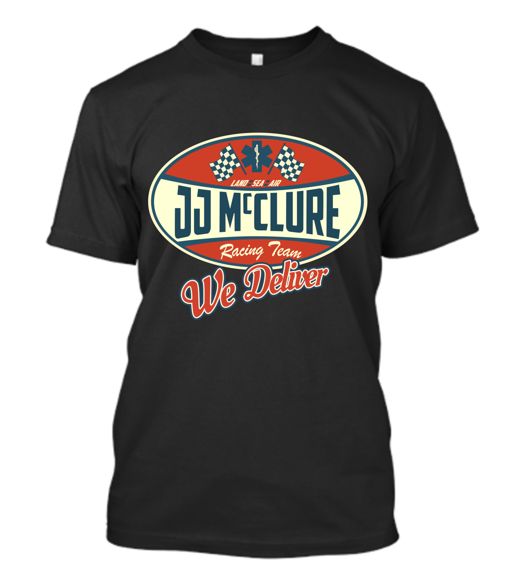 JJ McClure Racing Team Land Sea Air We Deliver The Cannonball Run T-Shirt
