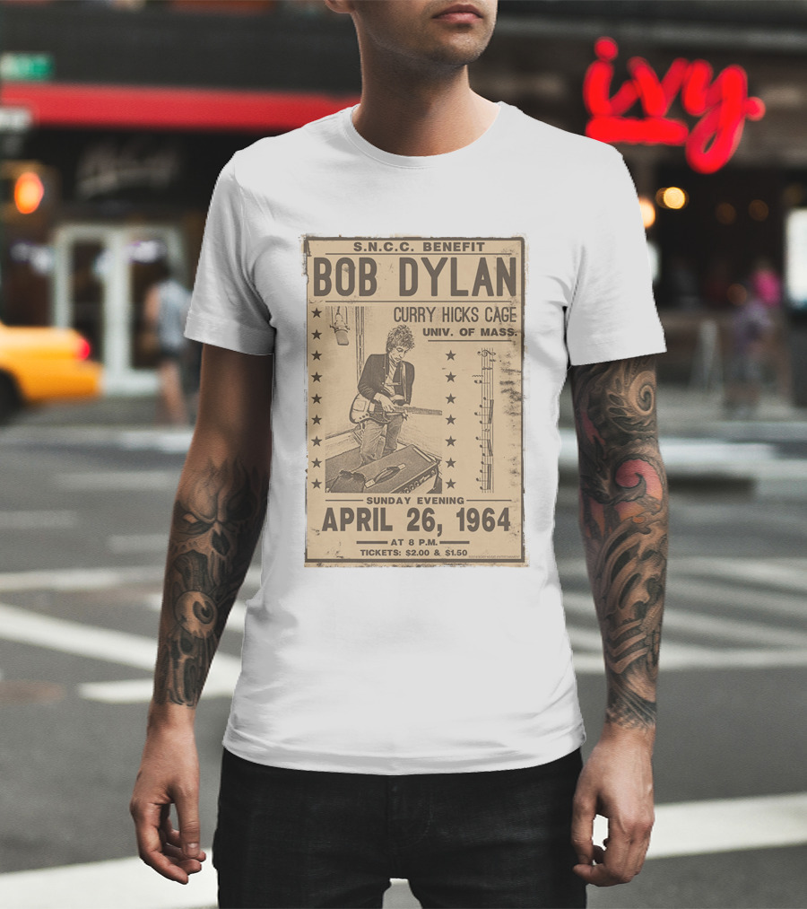 S.N.C.C. Benefit Bob Dylan Curry Hicks Cage Univ. Of Mass. April 26, 1964 T-Shirt