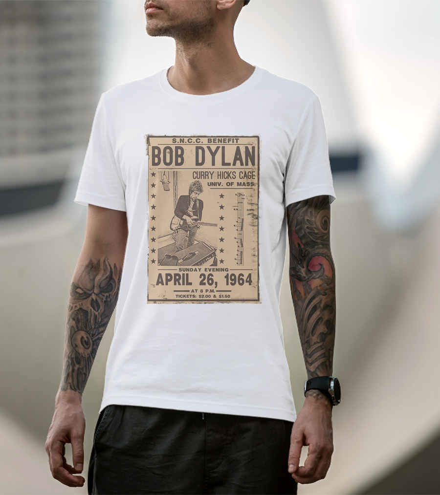 S.N.C.C. Benefit Bob Dylan Curry Hicks Cage Univ. Of Mass. April 26, 1964 T-Shirt