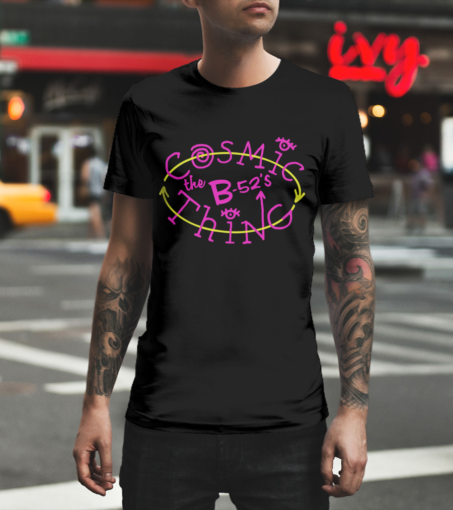 The B-52's Cosmic Thing Neon Pink And Yellow Arrows T-Shirt