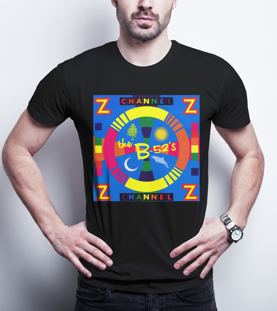 Channel Z The B-52's Colorful Circular Symbols Moon Dolphin Sun Tree T-Shirt
