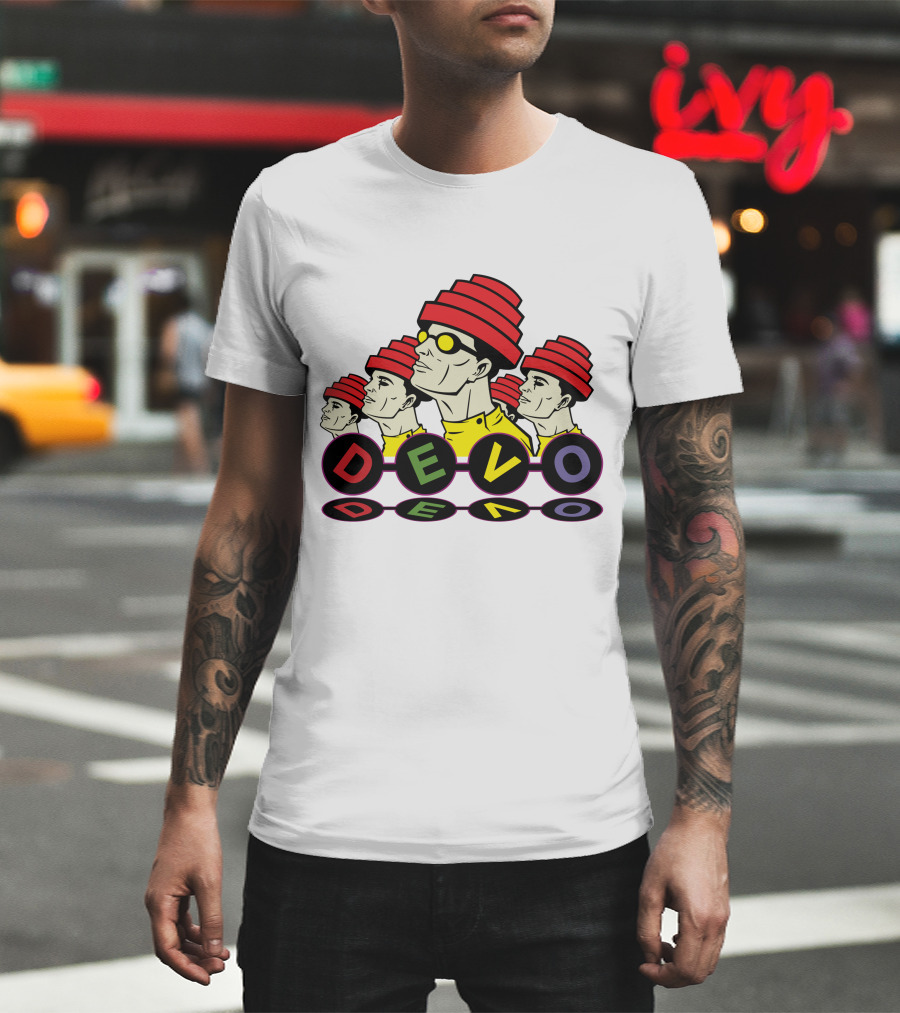 Devo Band Red Hats Yellow Shirts Sunglasses Iconic T-Shirt