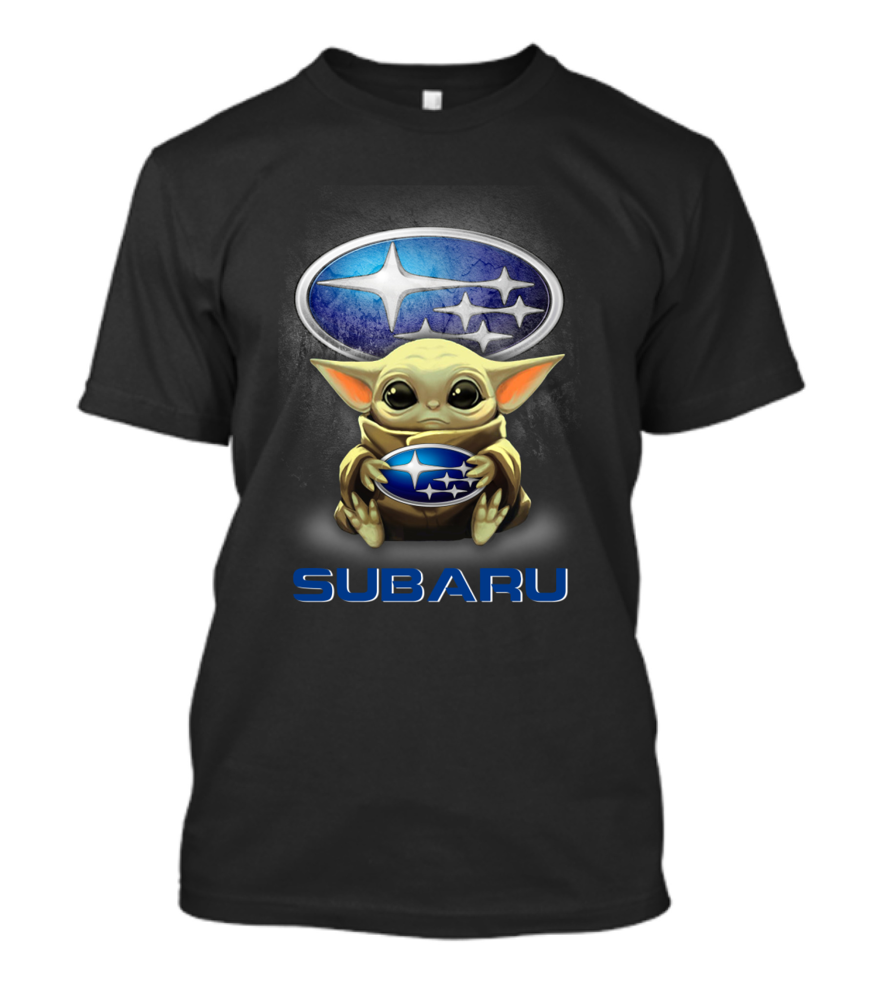 Yoda Holding Subaru Emblem With Subaru T-Shirt