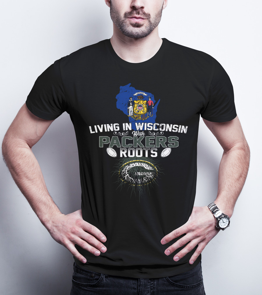 Living In Wisconsin Embracing Packers Roots With Football Passion T-Shirt