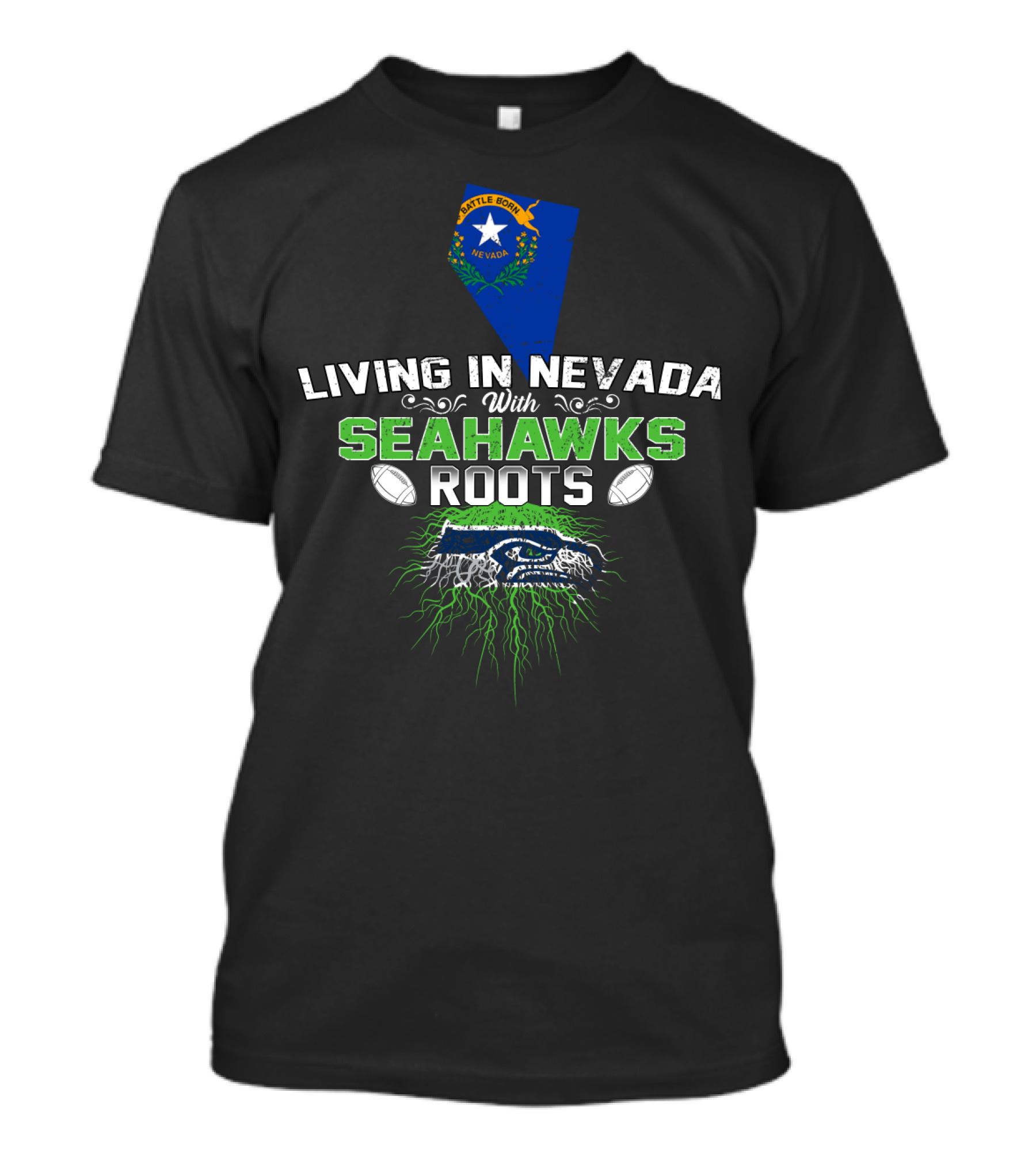 Living In Nevada With Seattle Seahawks Roots And Nevada Map T-Shirt