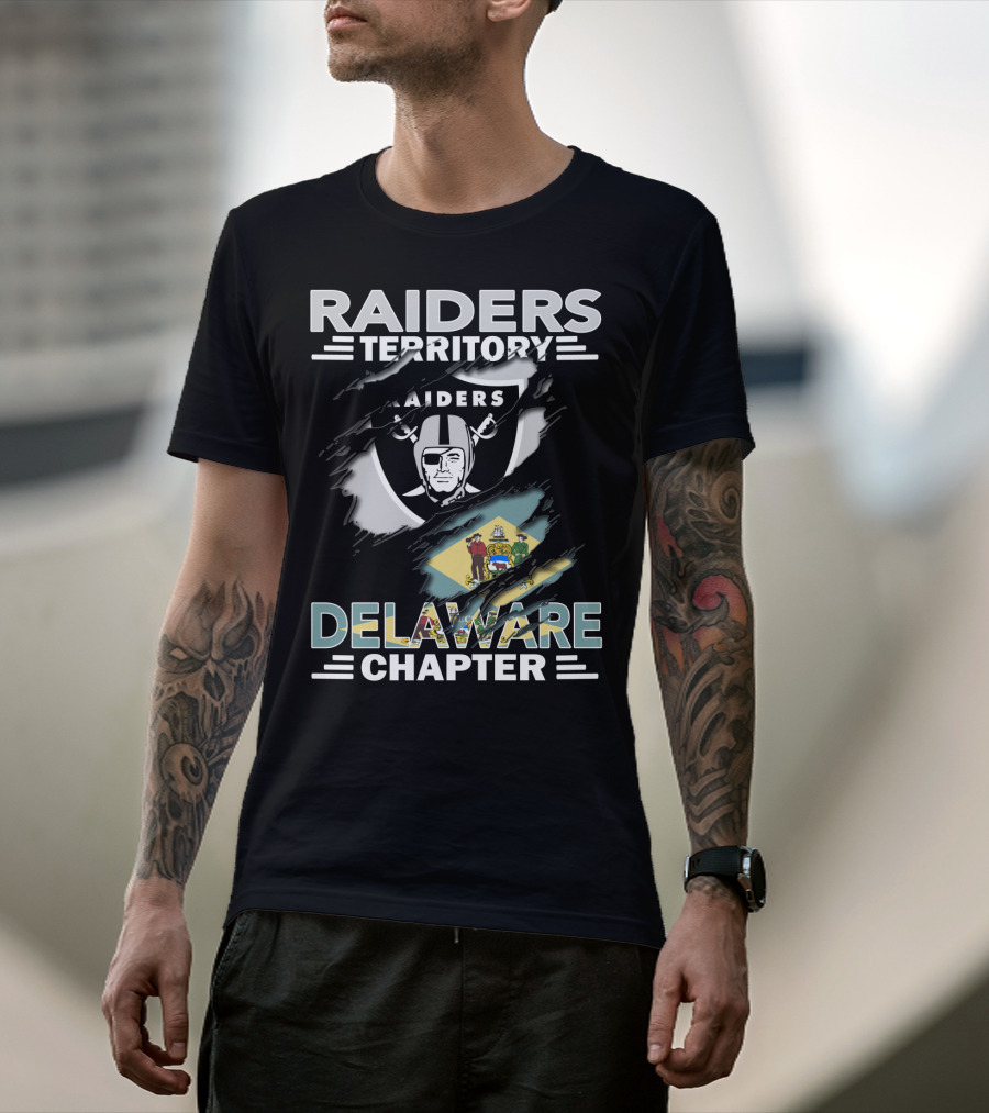 Raiders Territory Delaware Chapter With Raiders Shield And Delaware Flag T-Shirt