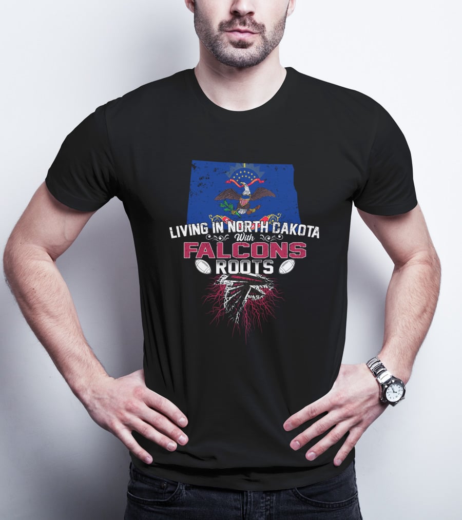 Living IN North Dakota With Falcons Roots Flag Eagle Football Logo Icons T-Shirt