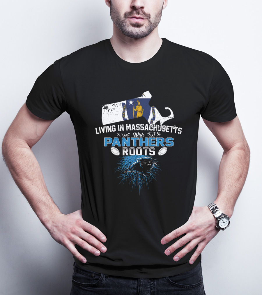Living In Massachusetts With Panthers Roots Football Pride Map T-Shirt