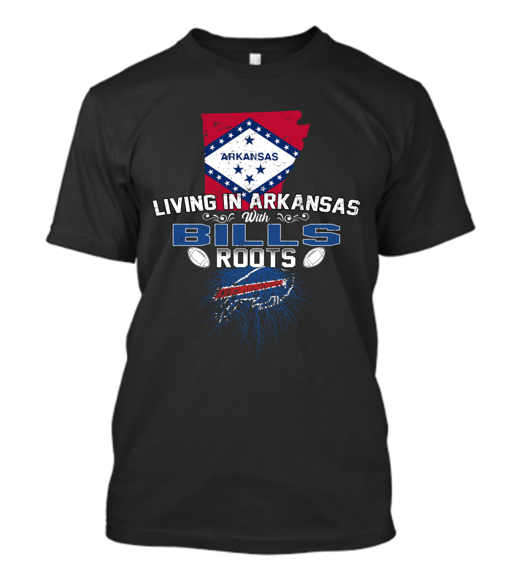 Living In Arkansas With Bills Roots And Arkansas State Flag Elements T-Shirt