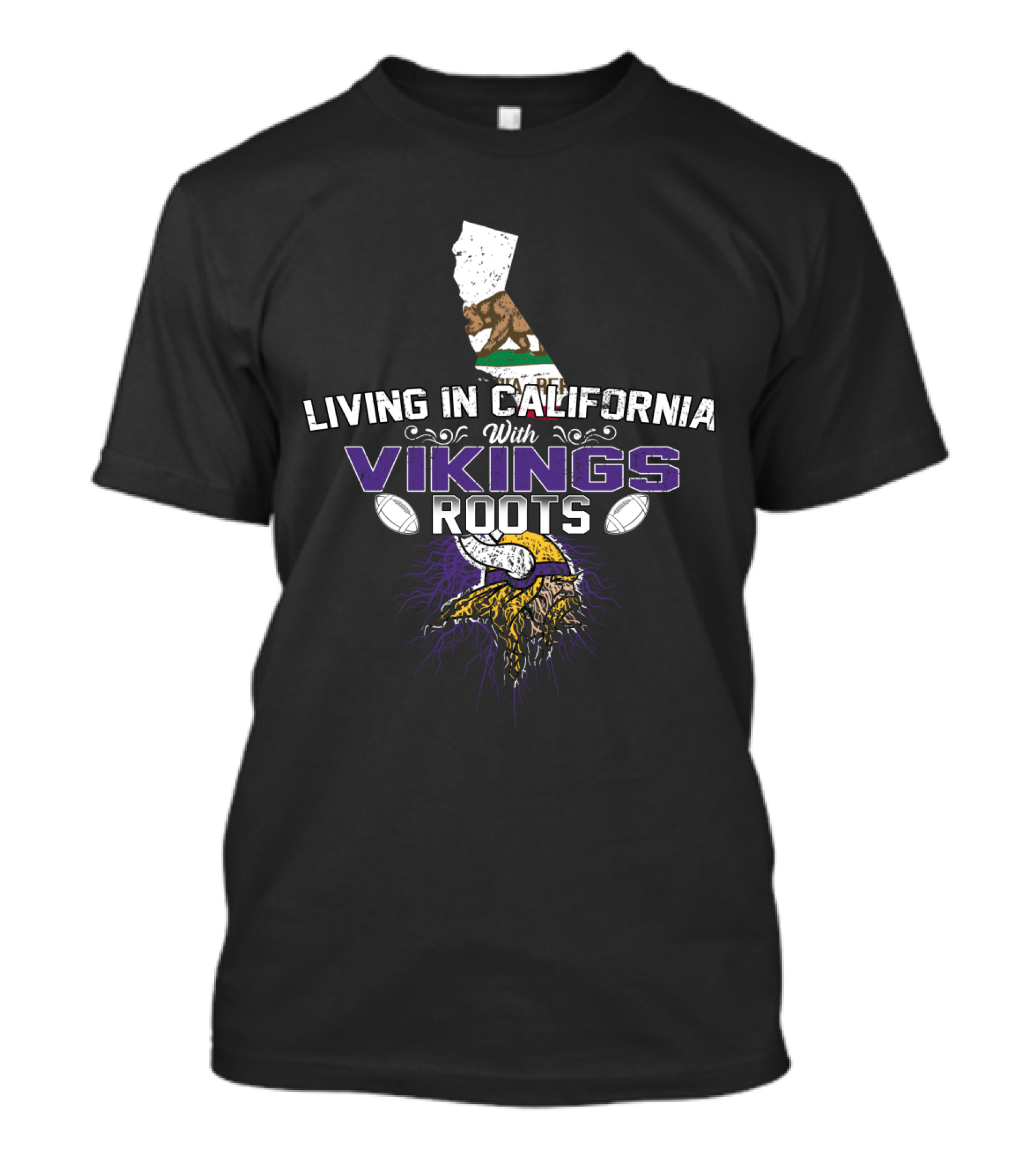 Living In California With Vikings Roots Viking Helmet Football California Bear Flag T-Shirt