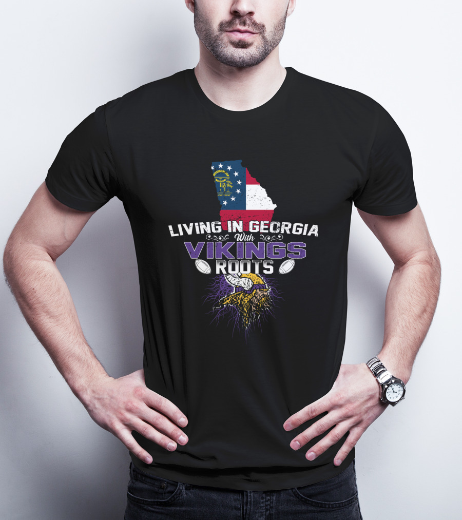 Living In Georgia With Vikings Roots American Flag Helmet T-Shirt