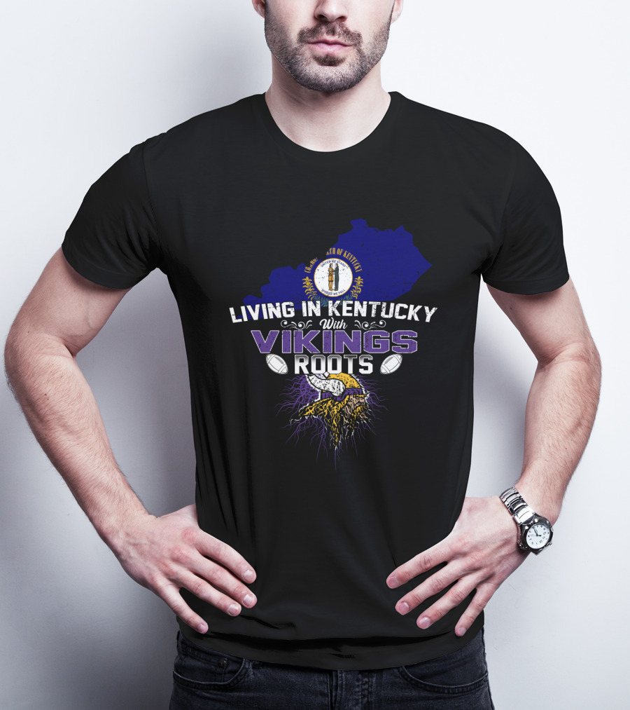 Living In Kentucky With Vikings Roots Minnesota Football Heritage Map Seal T-Shirt