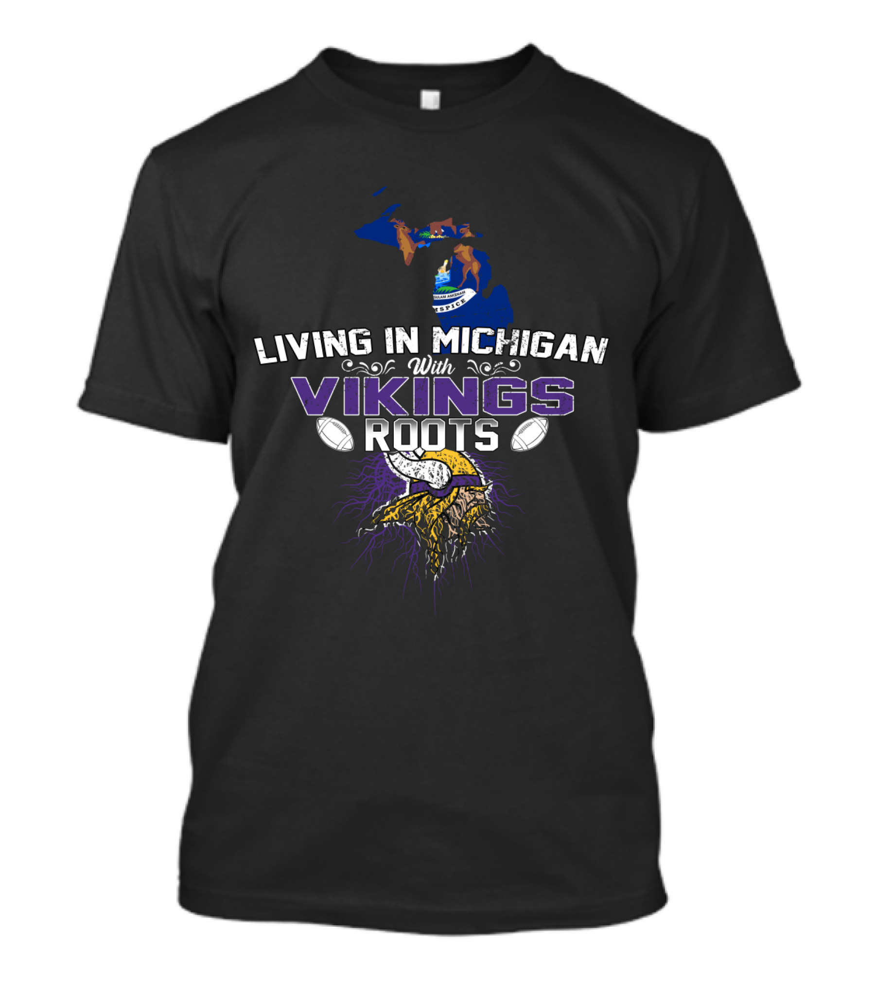 LIVING IN MICHIGAN WITH VIKINGS ROOTS Minnesota Football Heritage T-Shirt