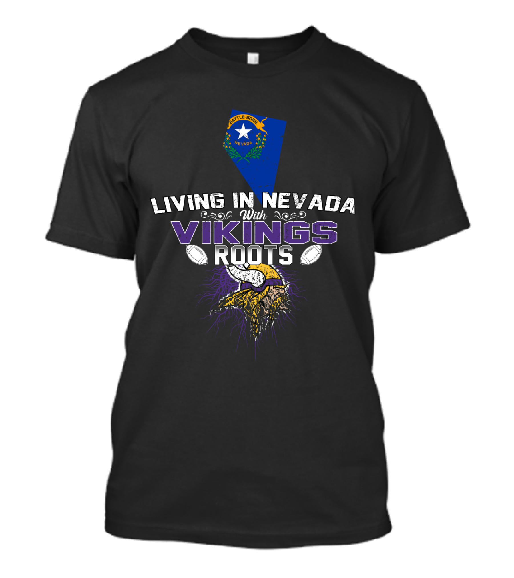 Living In Nevada Love Vikings Roots Nevada Map Football Horned Helmet Elements T-Shirt