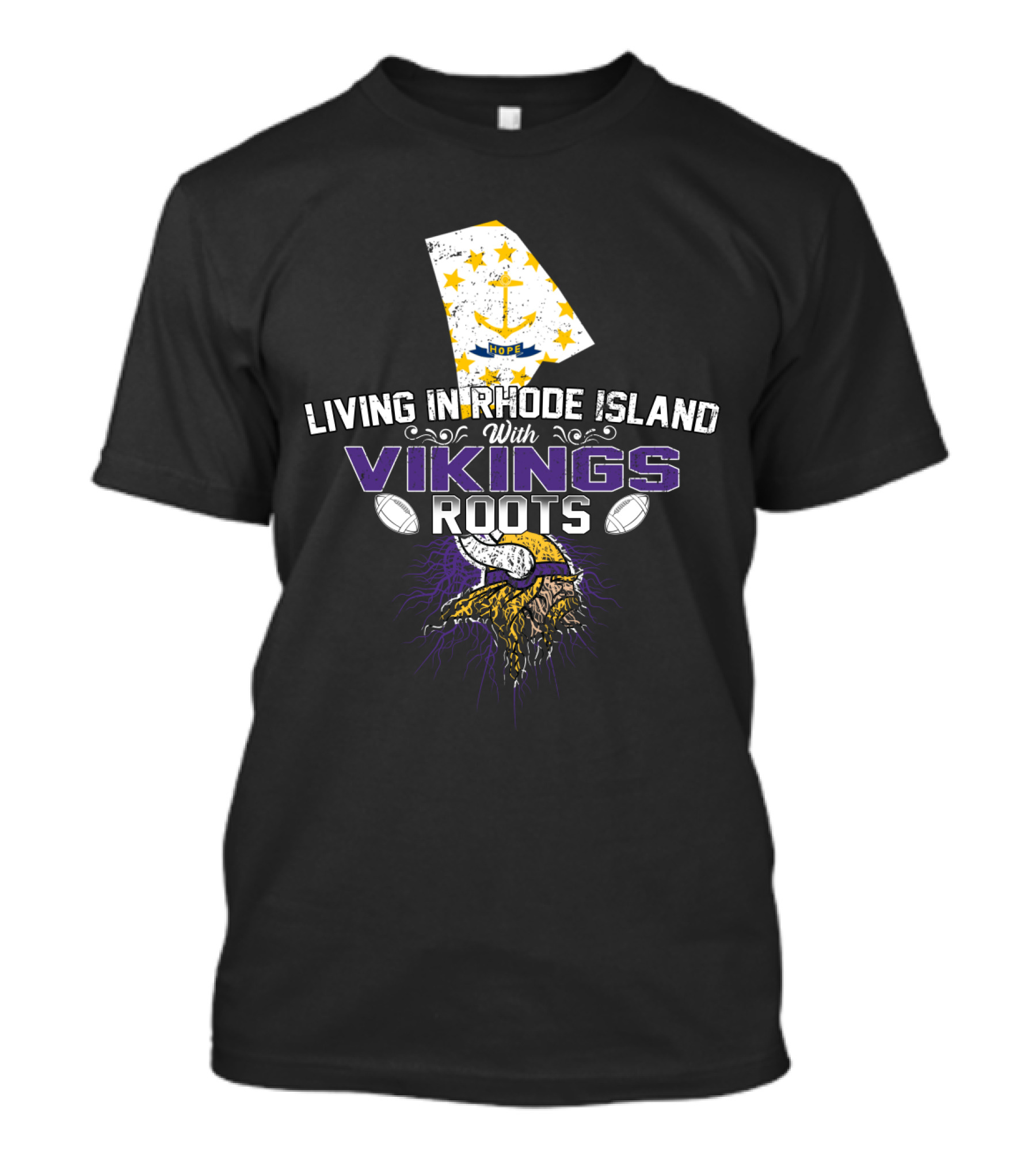 Living In Rhode Island With Vikings Roots Anchor Map Helmet Football T-Shirt