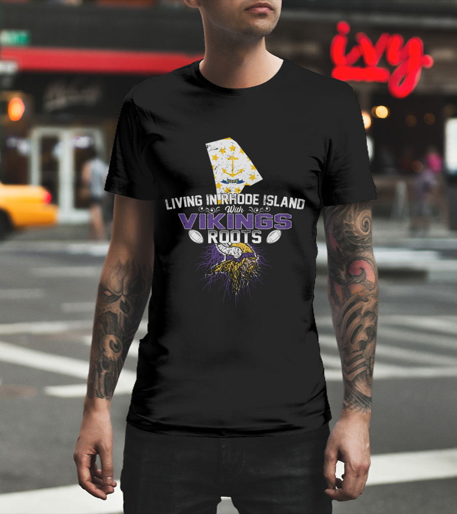 Living In Rhode Island With Vikings Roots Anchor Map Helmet Football T-Shirt