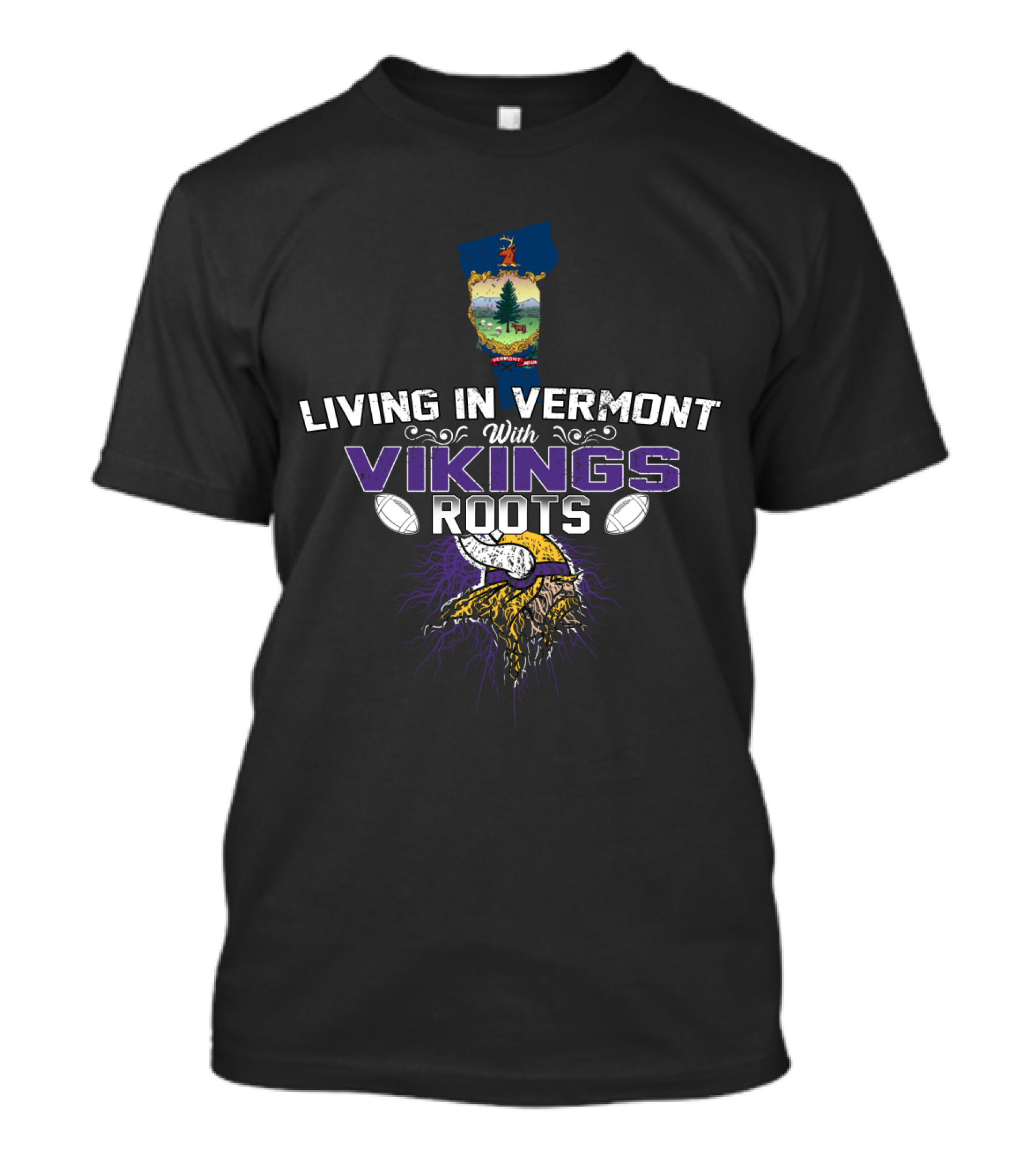 Living In Vermont With Vikings Roots Symbolizing Heritage And Football Passion T-Shirt