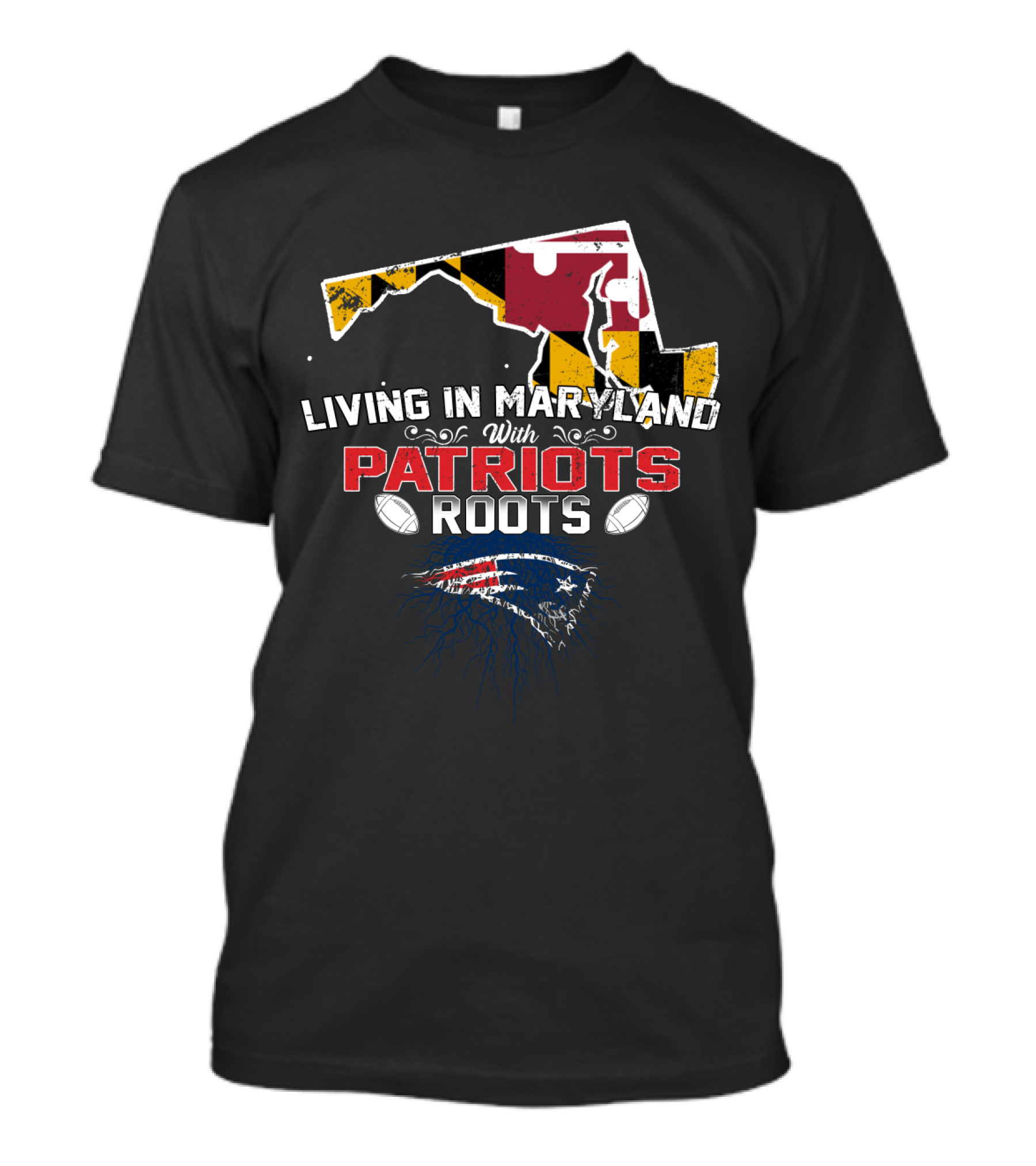 Living In Maryland With Patriots Roots NFL Football Map T-Shirt