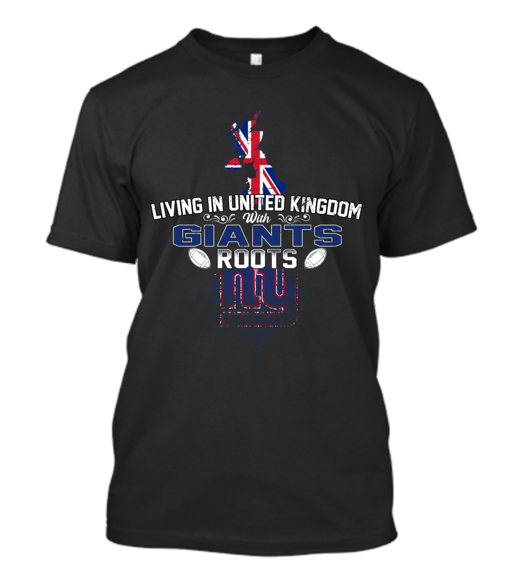 Living In United Kingdom With Giants Roots NY Symbol UK Flag Map T-Shirt