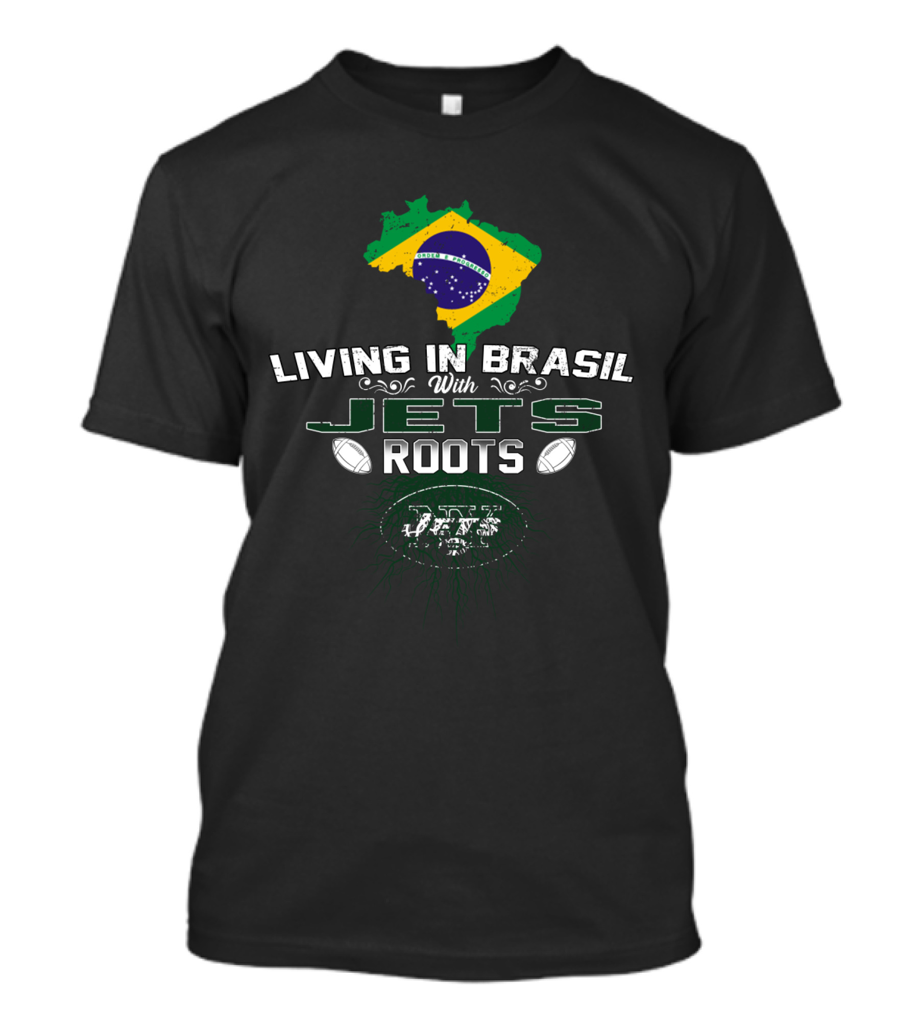 Living In Brasil With New York Jets Roots Flag Map T-Shirt