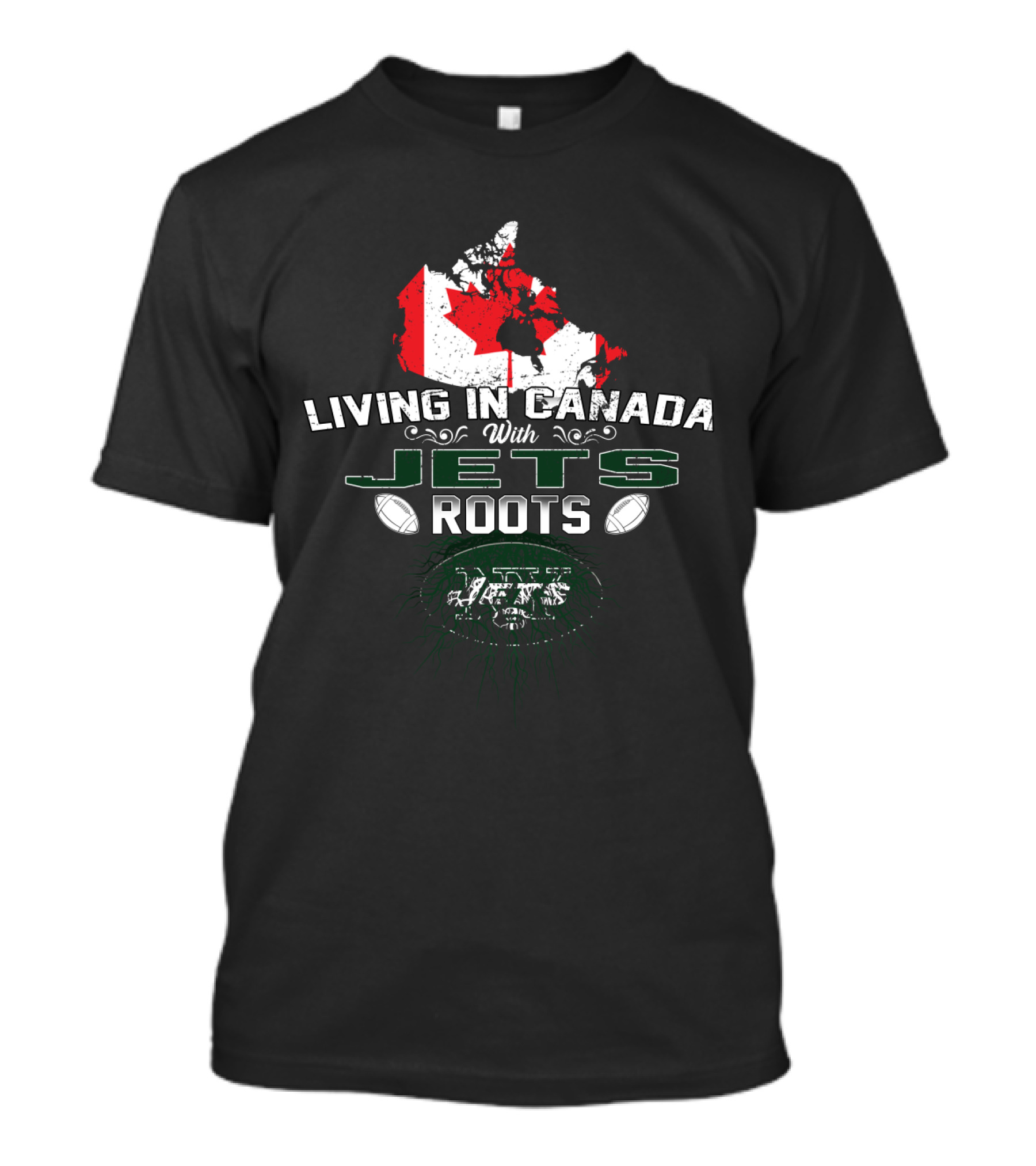 Living In Canada With Jets Roots Map And Football T-Shirt