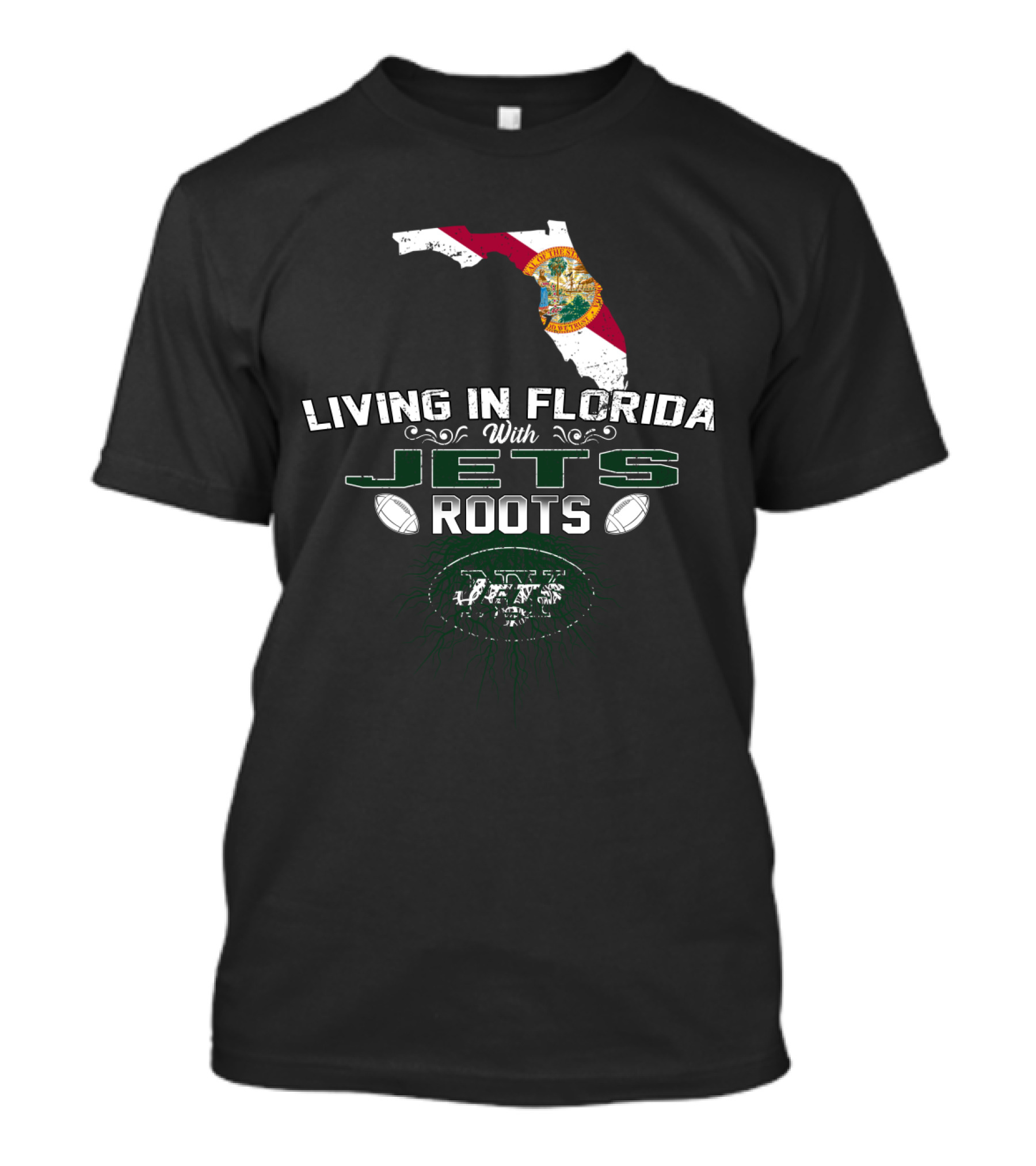 Living In Florida With Jets Roots Florida Map Jets Football T-Shirt