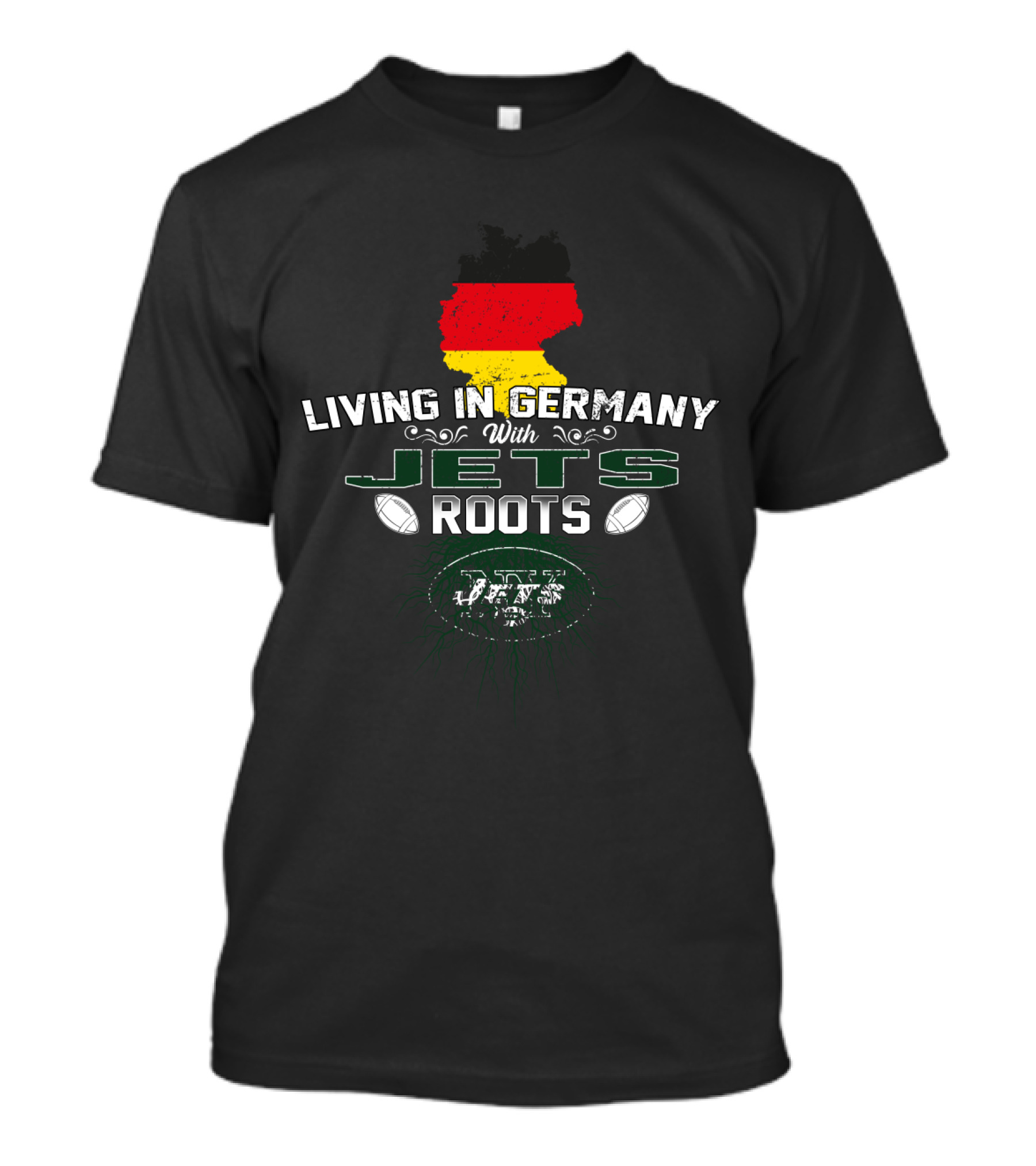 Living In Germany With Jets Roots NFL Team Flag Map Connection T-Shirt
