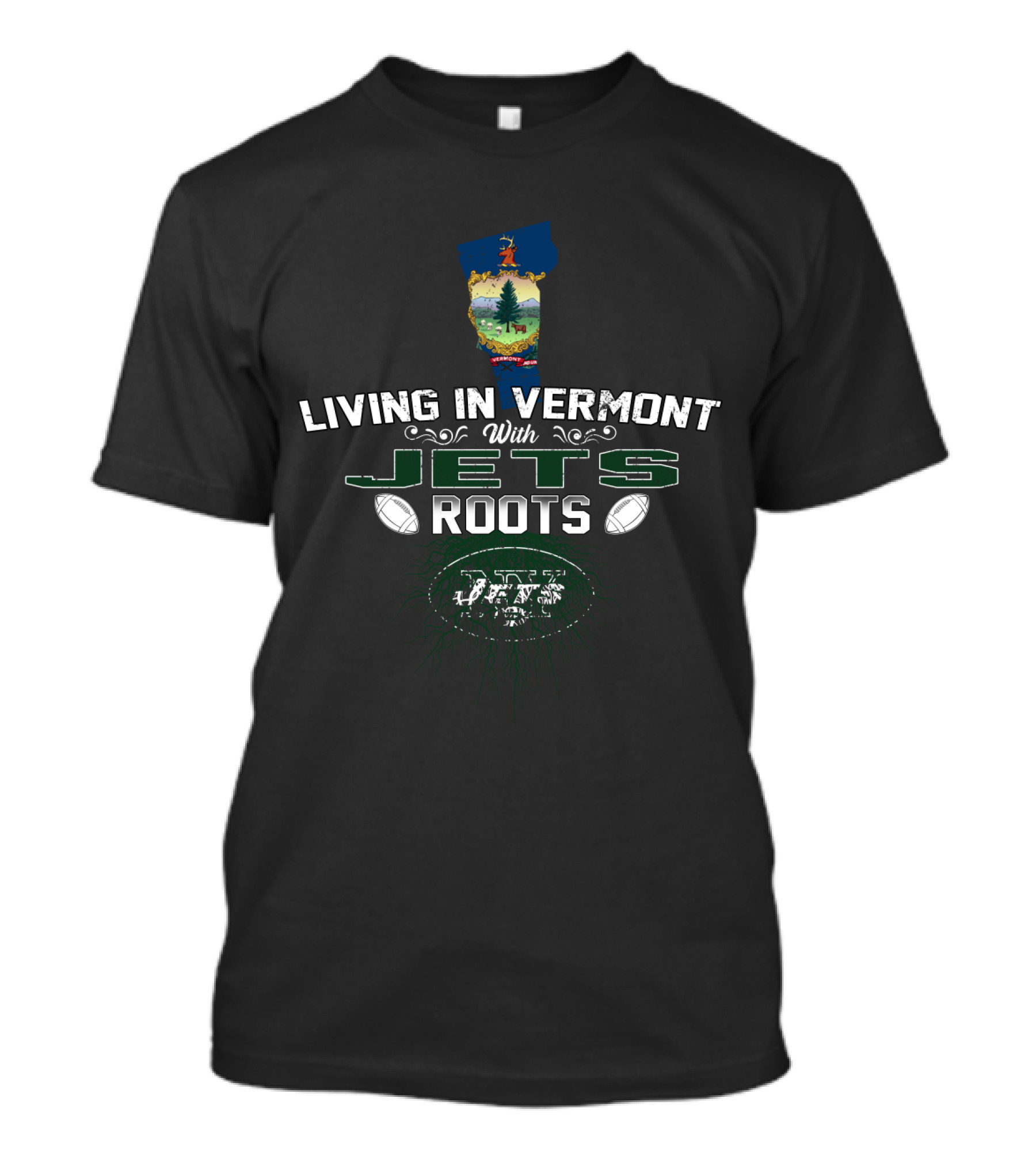 Living In Vermont With Jets Roots Football Map T-Shirt