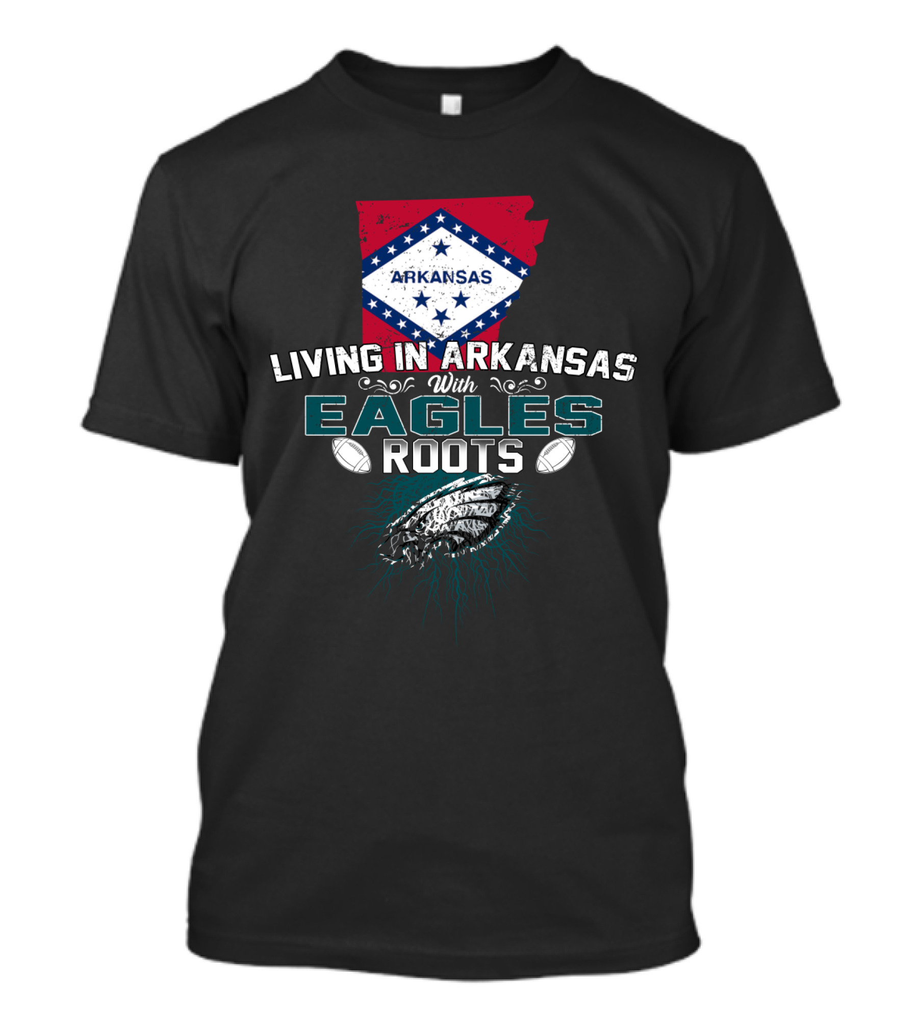 Living In Arkansas With Eagles Roots Arkansas State Flag Football T-Shirt