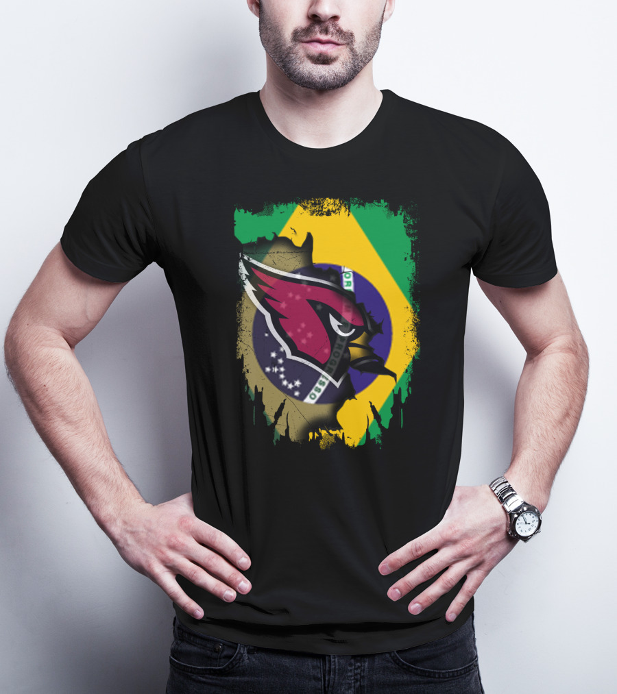 Together Brazil With Arizona Cardinals Flag Fusion T-Shirt