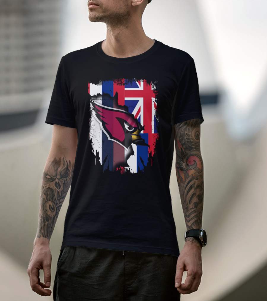 Hawaii Flag With Cardinals Logo Overlapping T-Shirt