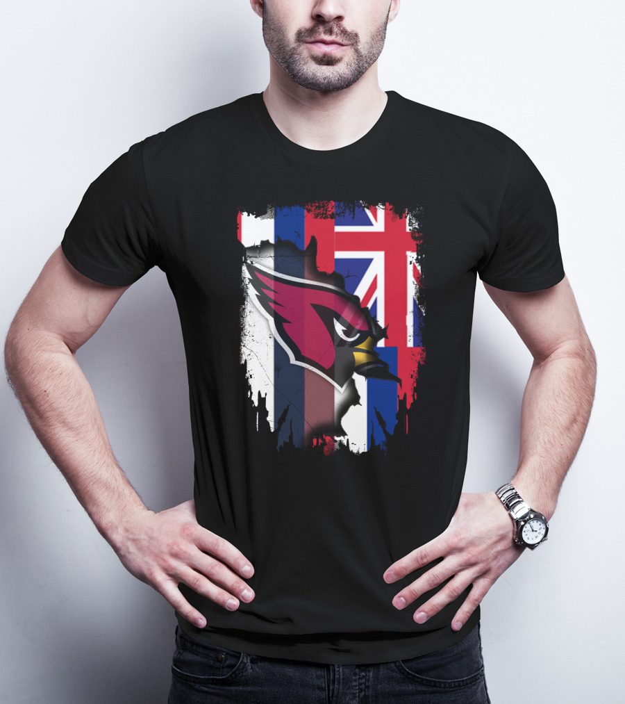 Hawaii Flag With Cardinals Logo Overlapping T-Shirt