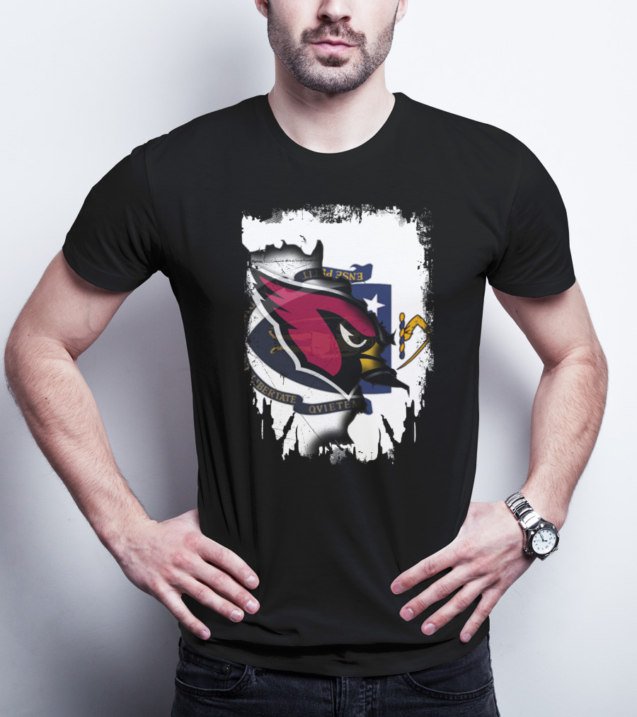 Massachusetts State Flag With Cardinals Football Logo Overlay T-Shirt