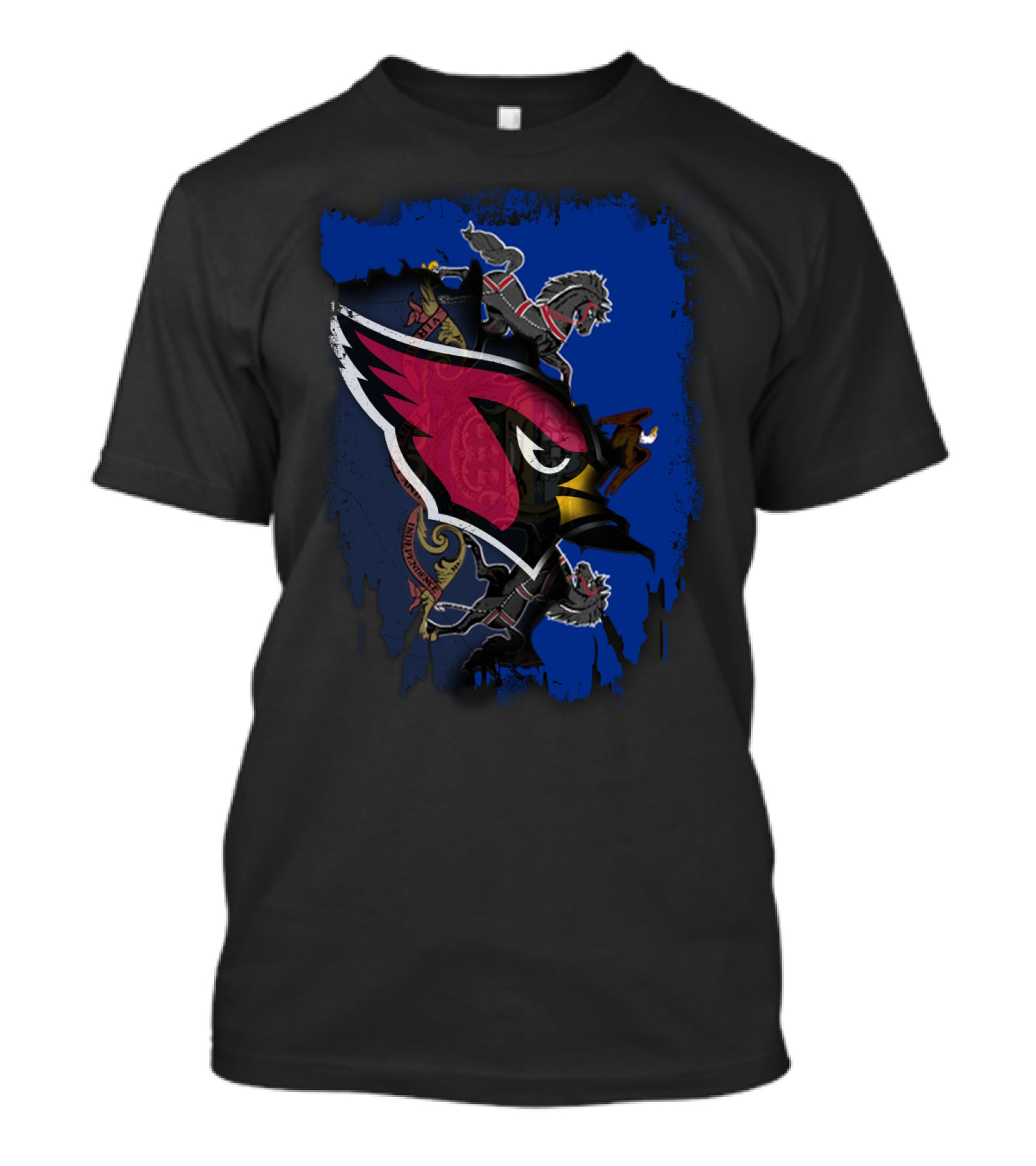 Pennsylvania State Outline With Cardinals And Horsemen Elements T-Shirt